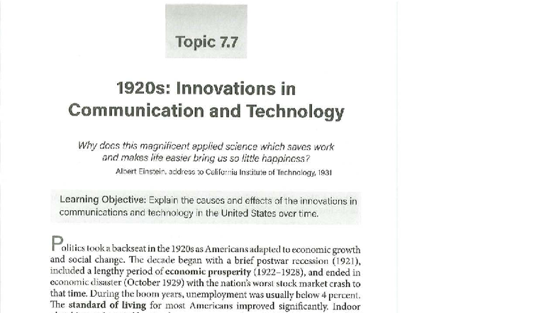 Final Exam Review Notes for Course CODE 101: 1920s Innovations in ...