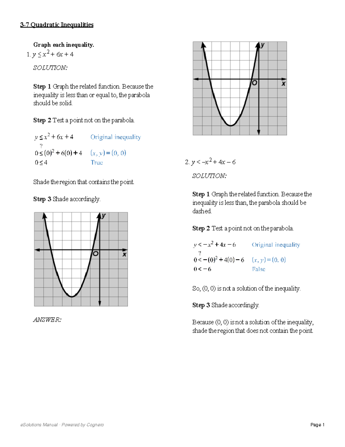 3 7 Quadratic Inequalities - Graph each inequality. y ≤ x 2 + 6x + 4 ...