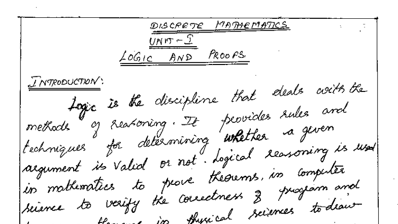DM - UNIT I: Logic and Proofs in Discrete Mathematics - Studocu