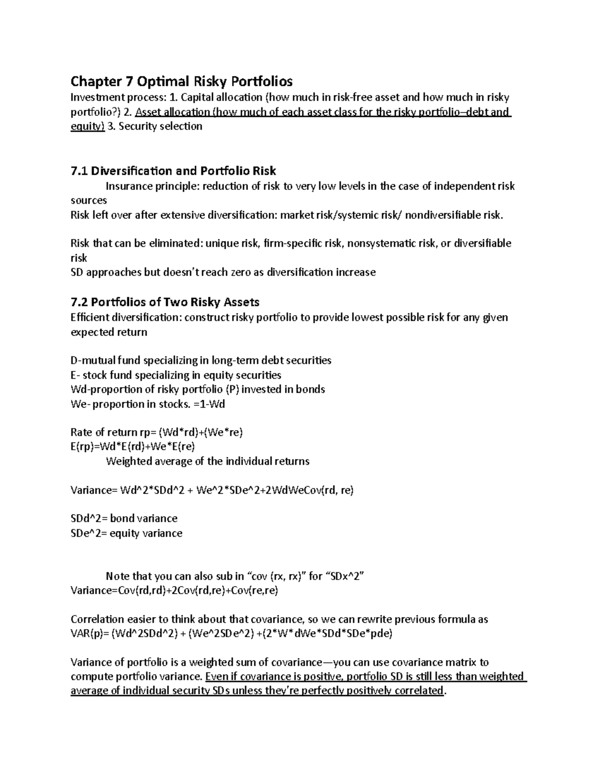 Chapter 7 Optimal Risky Portfolios - Chapter 7 Optimal Risky Portfolios ...