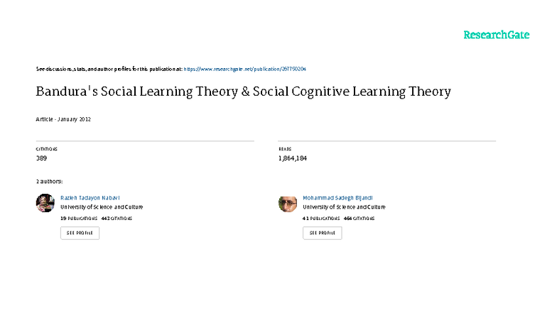 Bandura's Social Learning Theory & Social Cognitive Learning Theory ...