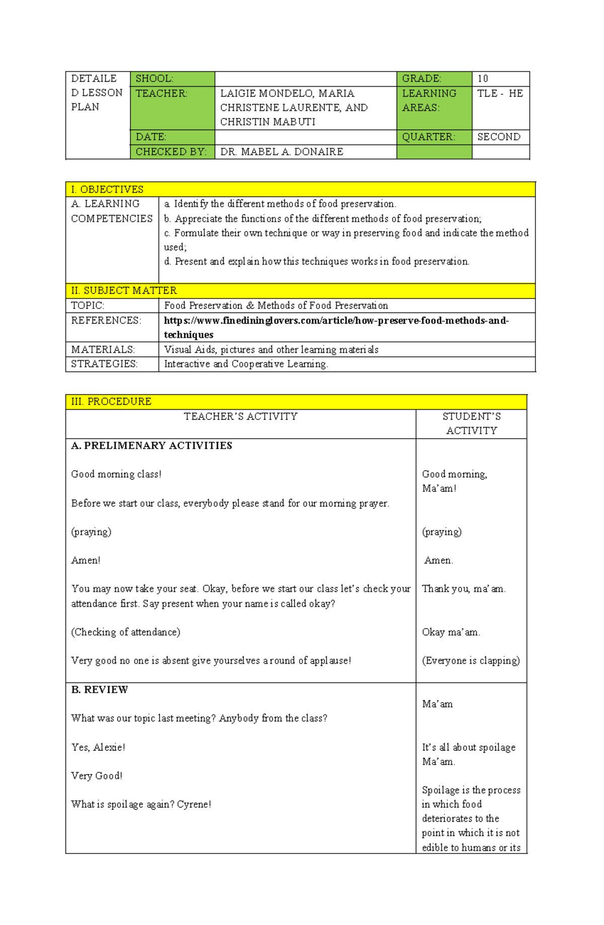 Detailed Lesson PLAN ( Mondelo, Laurente, Mabuti) - DETAILE D LESSON ...