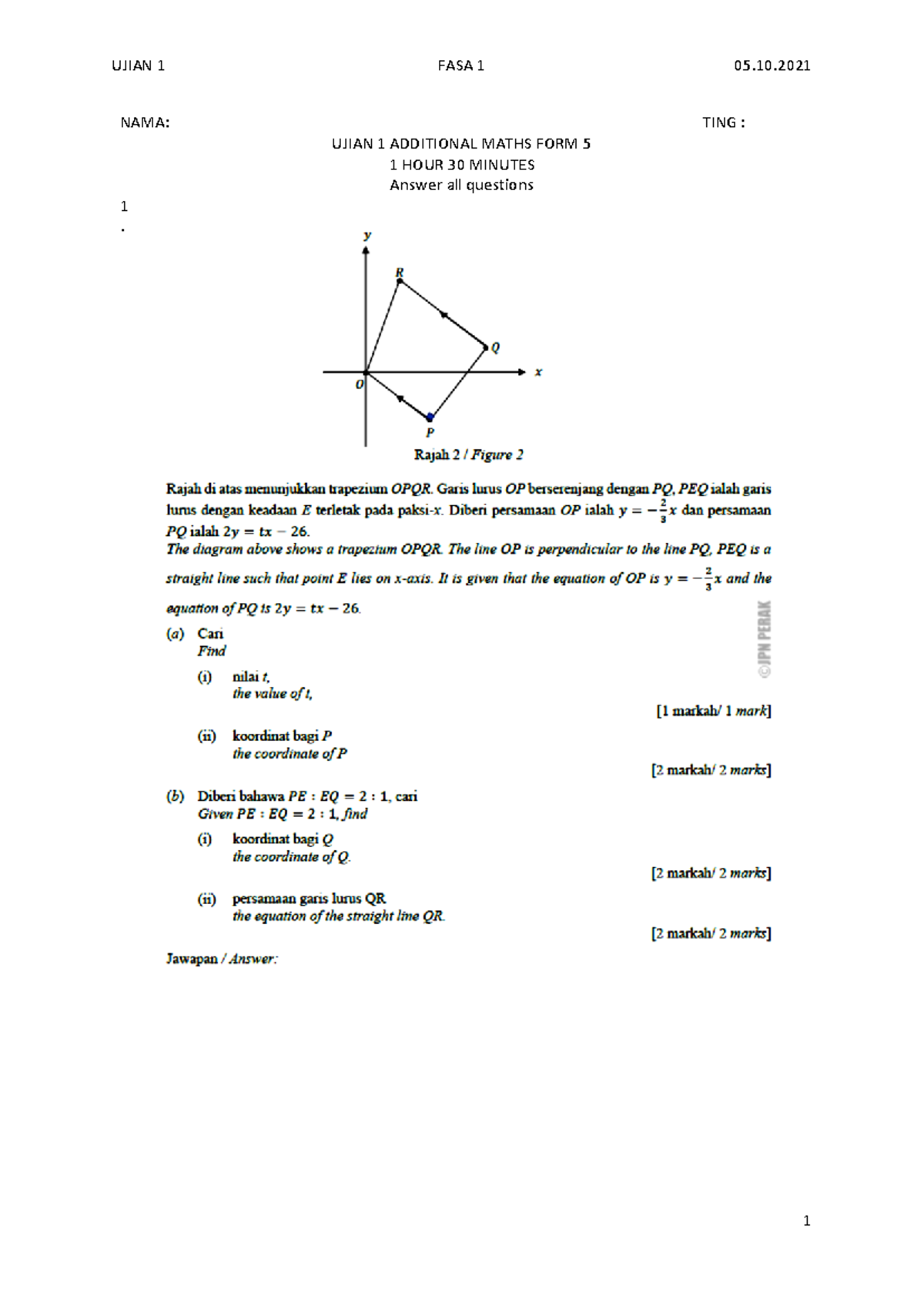 UJIAN 1: Additional Maths Form 5 Exam Paper - Studocu