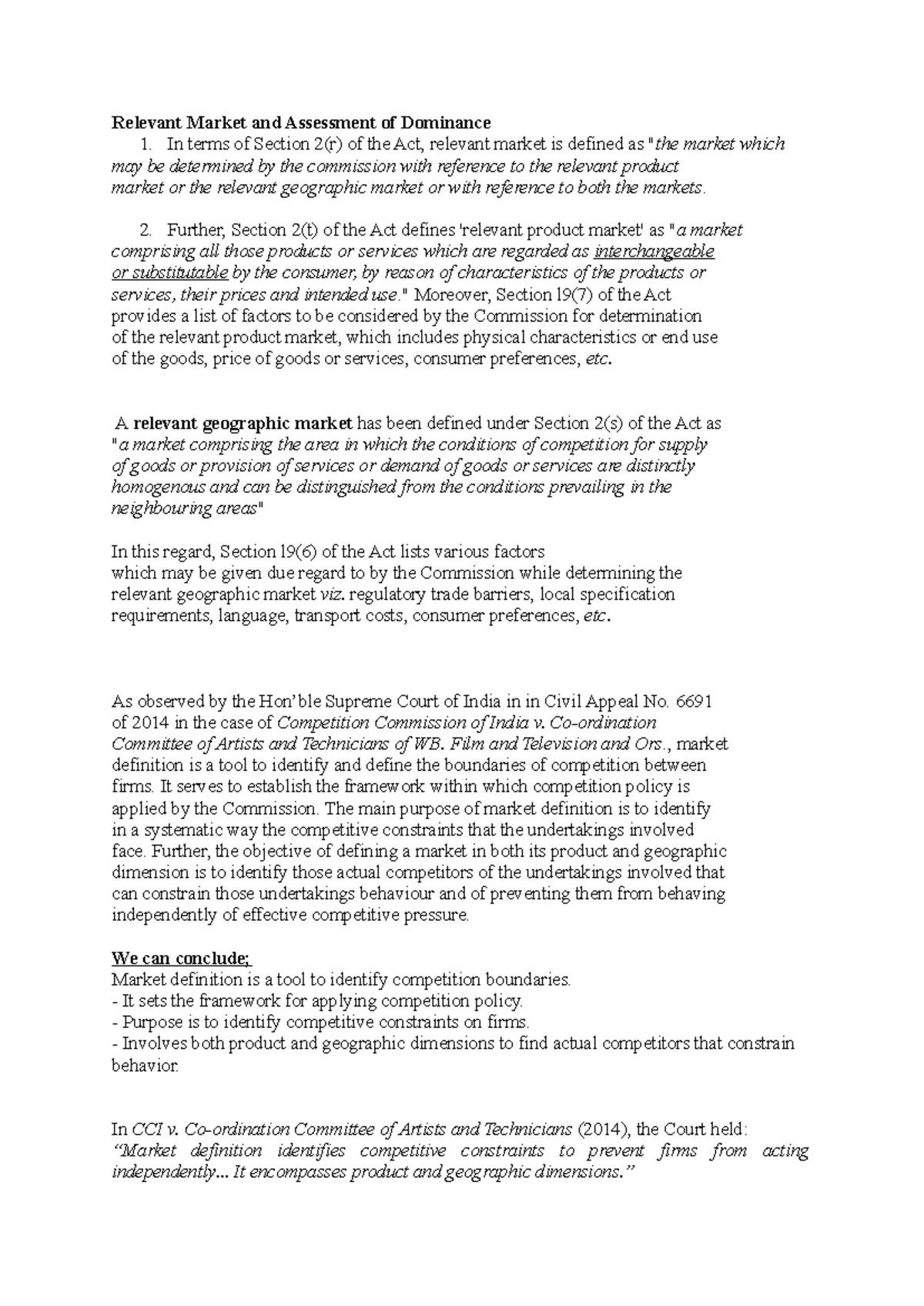 Relevant Market Definition and Dominance Assessment in Competition Law ...