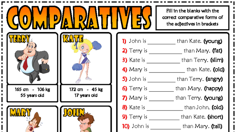 Comparative Forms of Adjectives ESL Grammar Gap Fill Worksheet - Studocu