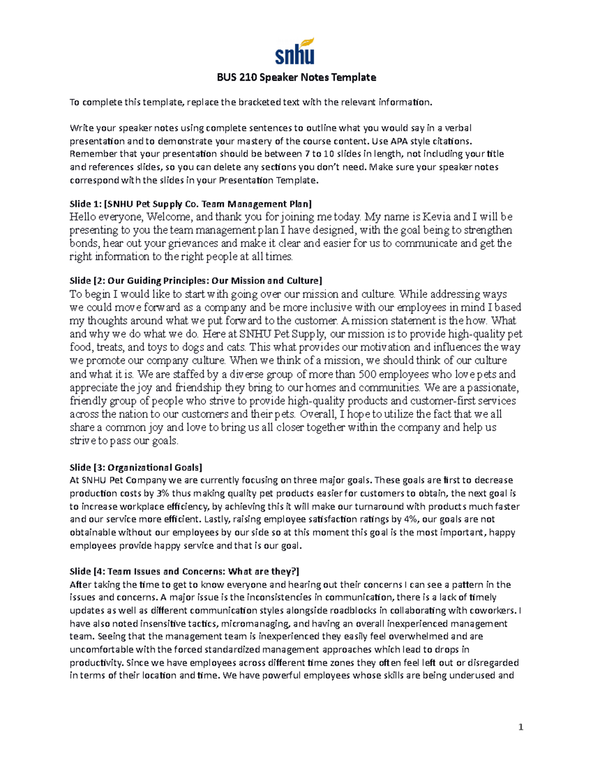 BUS 210 Speaker Notes for Team Management Presentation - Studocu