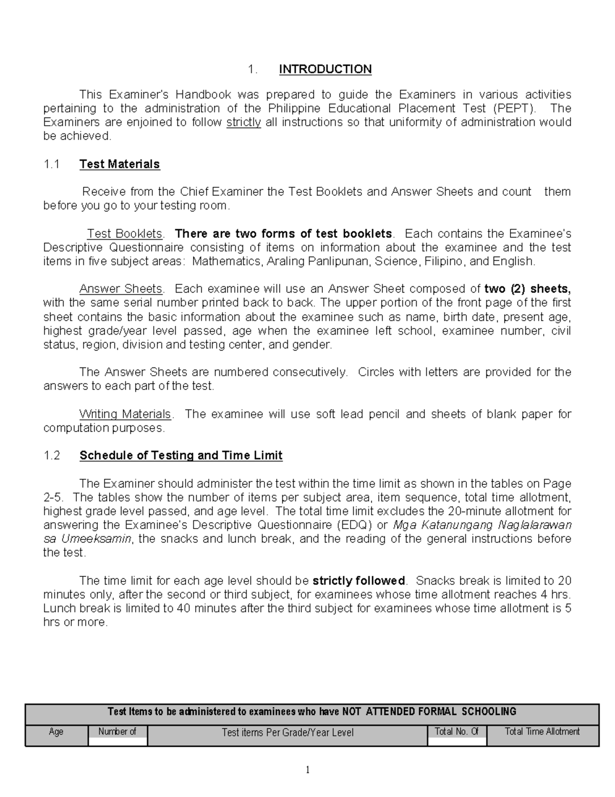 Philippine Educational Placement Test (PEPT) Examiner's Handbook - Studocu