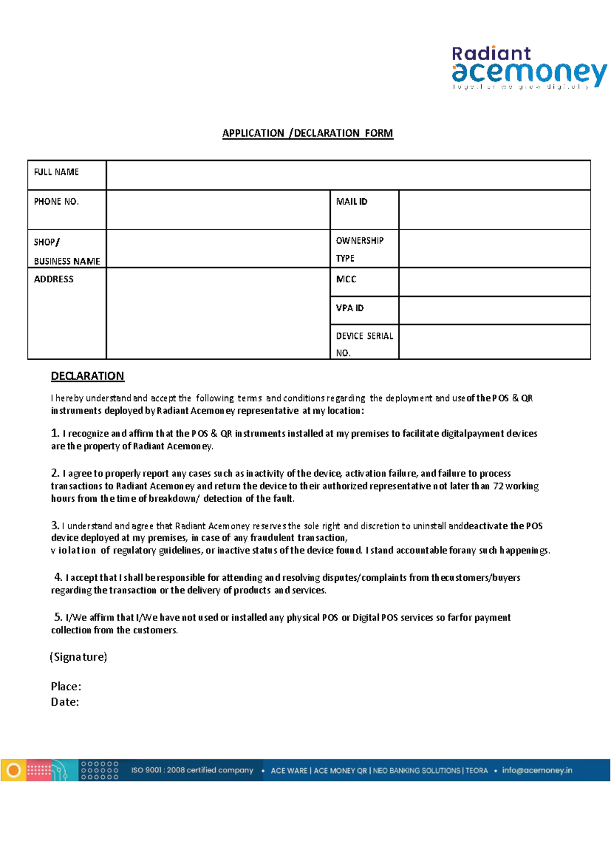 Application Declaration Form B for POS QR Instruments - Studocu