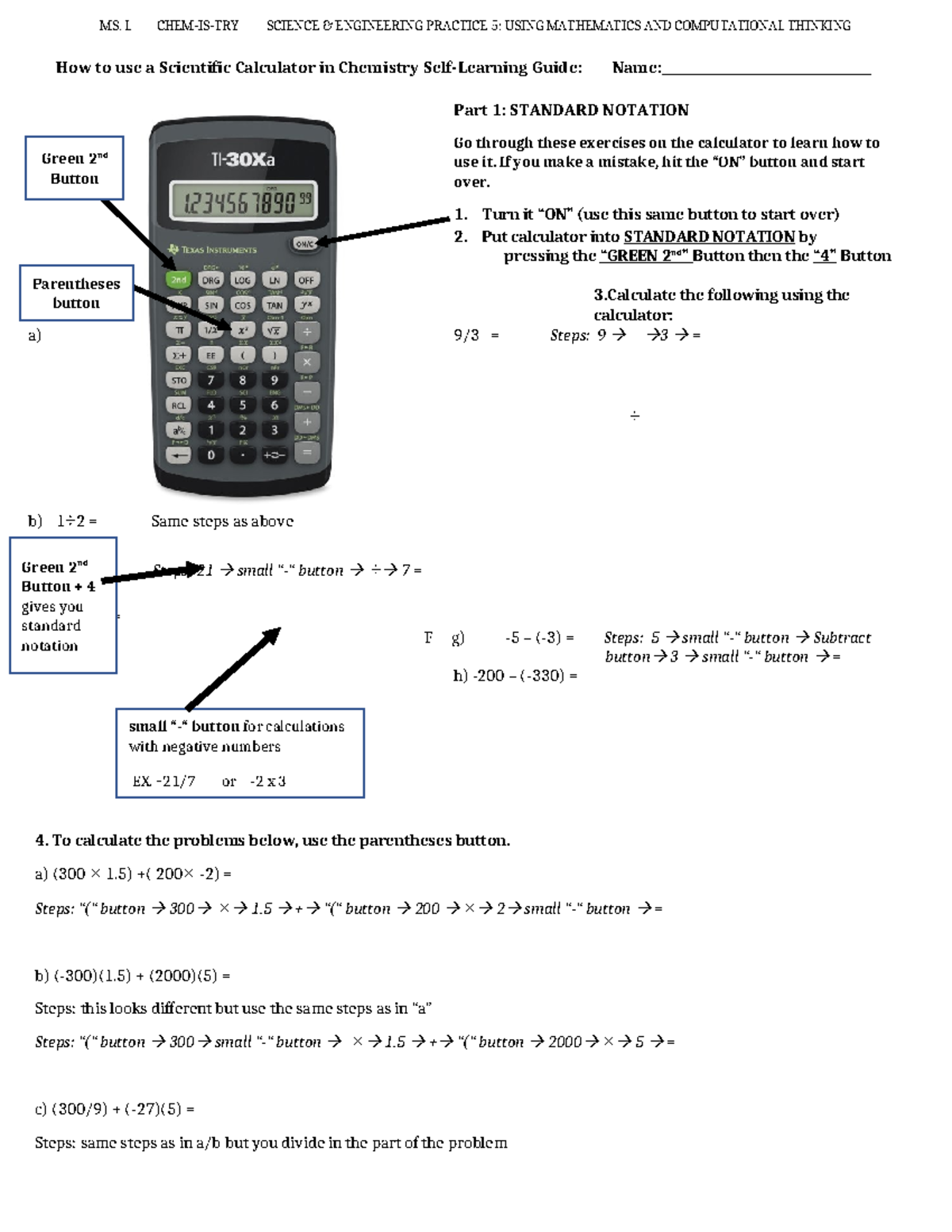 Chemistry Calculator Cheat Sheet - MS. L CHEM-IS-TRY SCIENCE ...