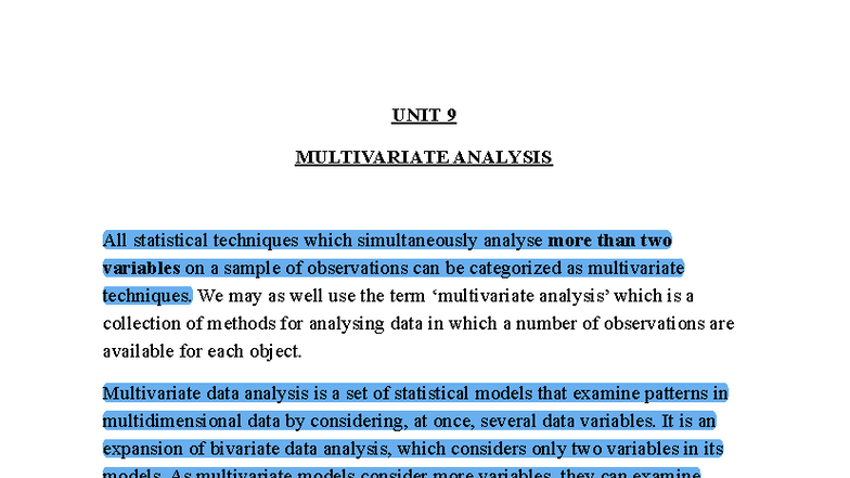UNIT 9: MULTIVARIATE ANALYSIS IN CLINICAL PSYCHOLOGY - Studocu