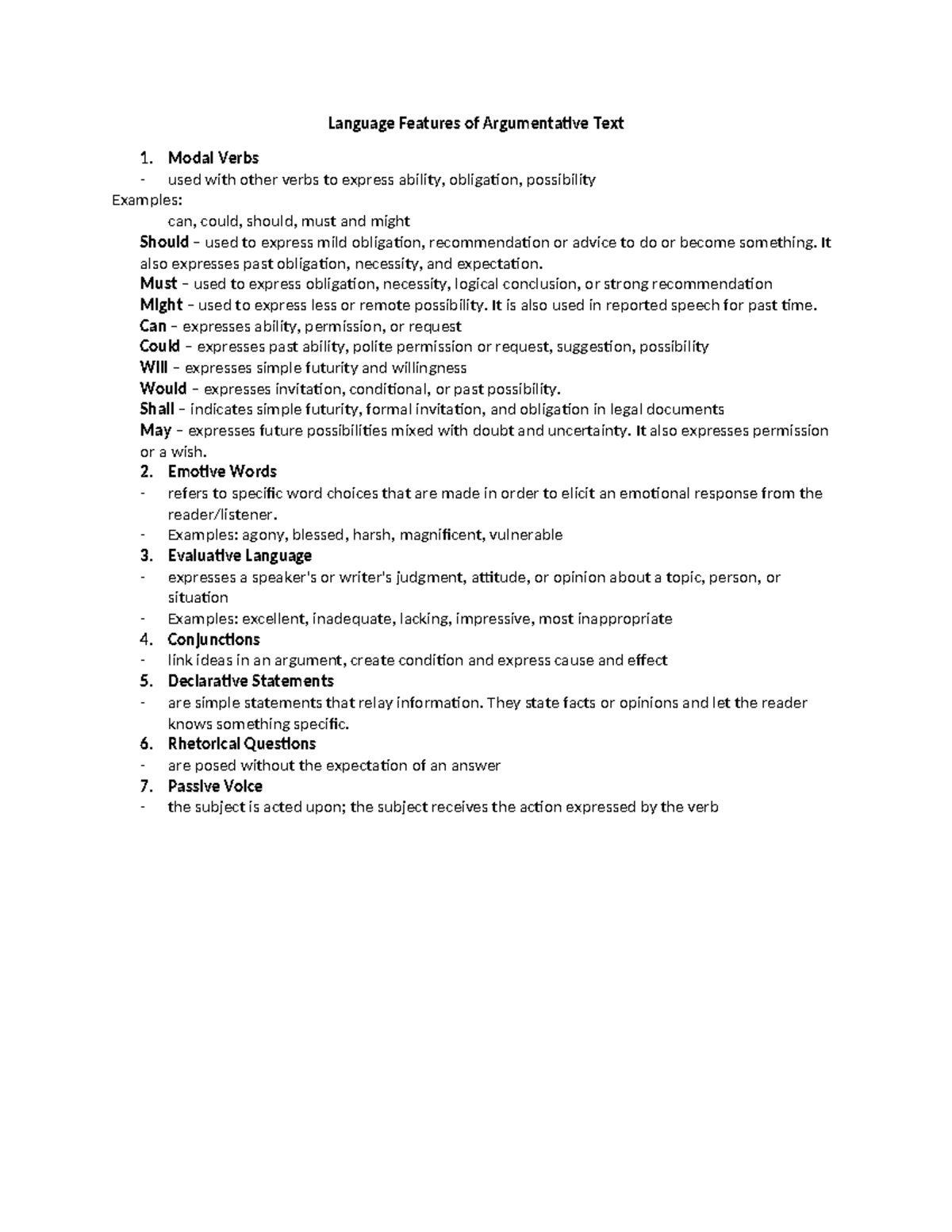 Language Features of Argumentative Text: Modal Verbs & More - Studocu