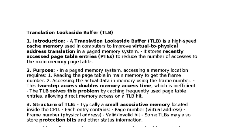 TLB 101: Understanding Translation Lookaside Buffer Mechanisms - Studocu