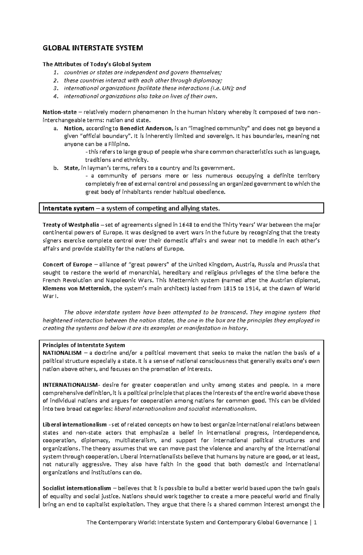 Global Interstate System: Key Attributes & Concepts for 2021 - Studocu