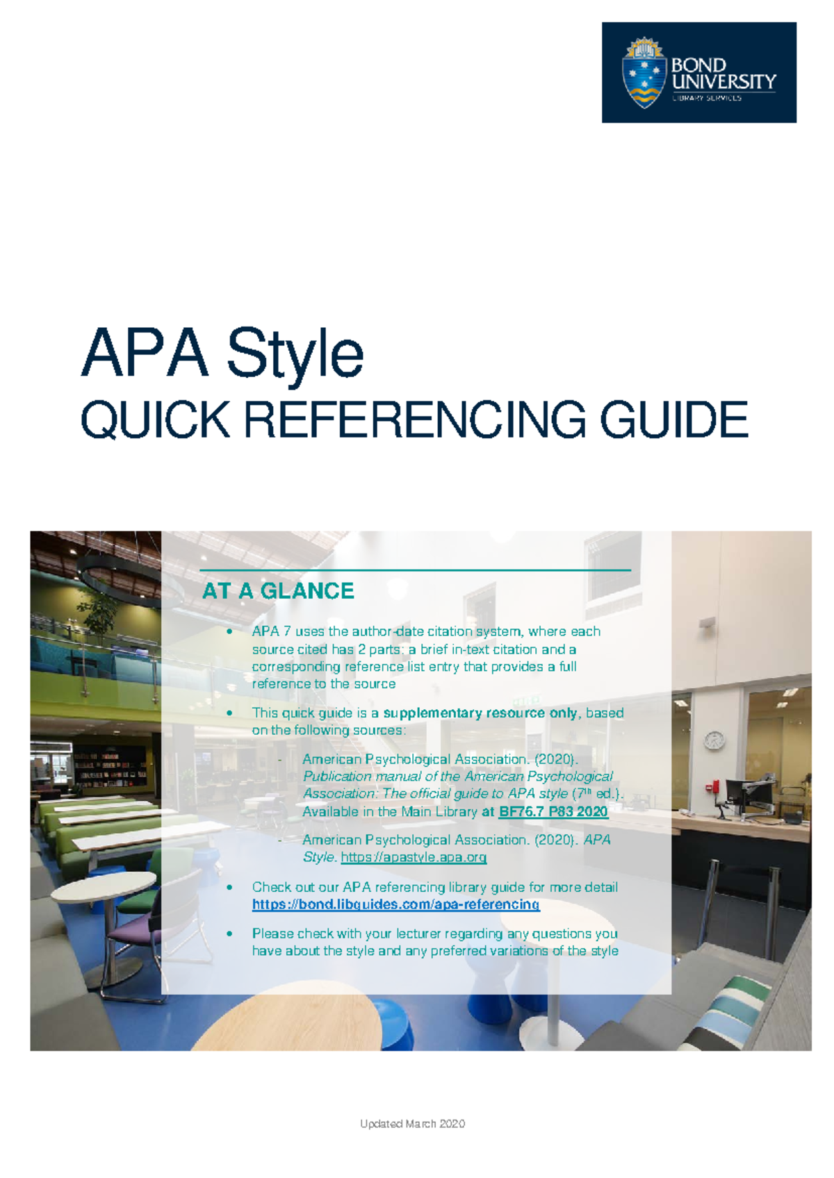 APA 7 Quick Referencing Guide - Updated March 2020 APA Style QUICK ...