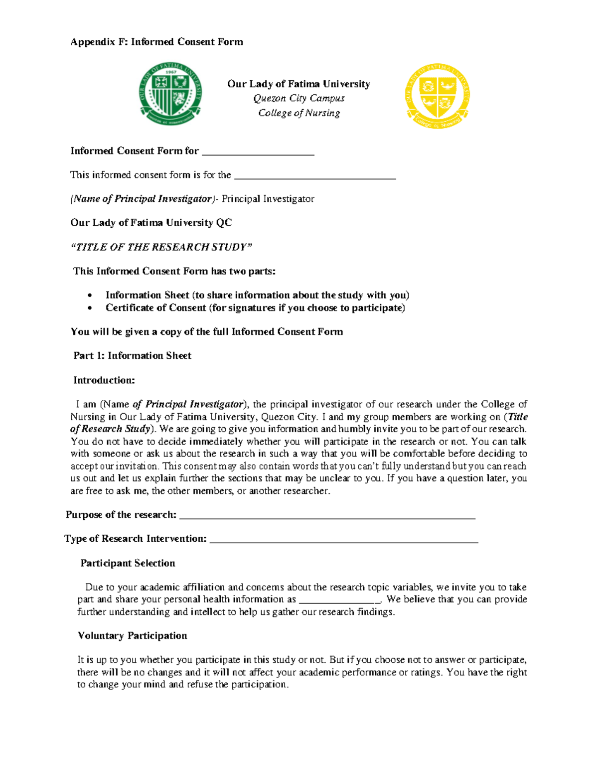 Appendix F Informed Consent Form - I and my group members are working ...