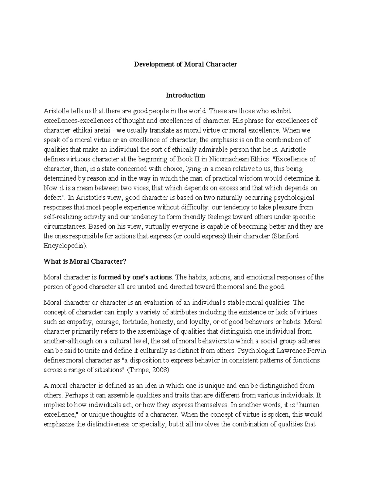 Moral Character Development: Insights and Traits for Growth - Studocu