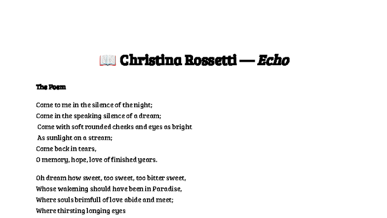 Christina Rossetti's Echo: A Study of Yearning and Reunion - Studocu