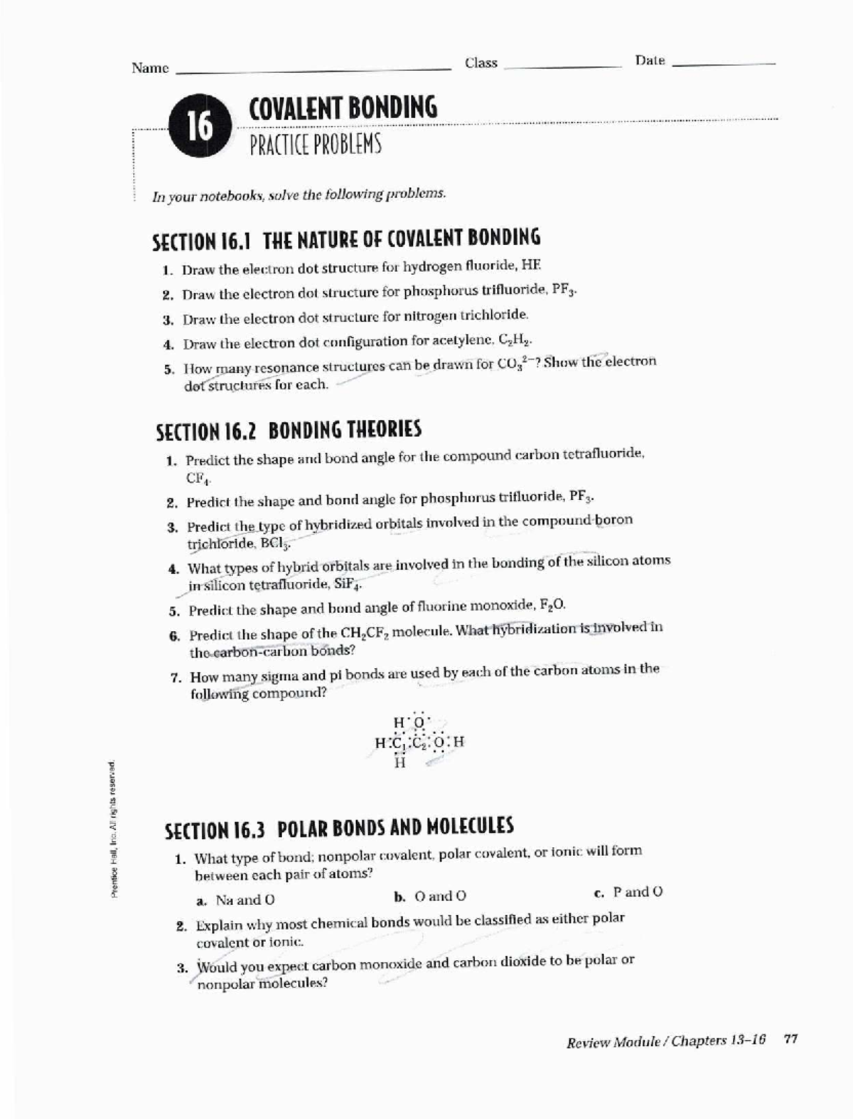 CP Ch 16: Covalent Bonding Practice Problems - Studocu