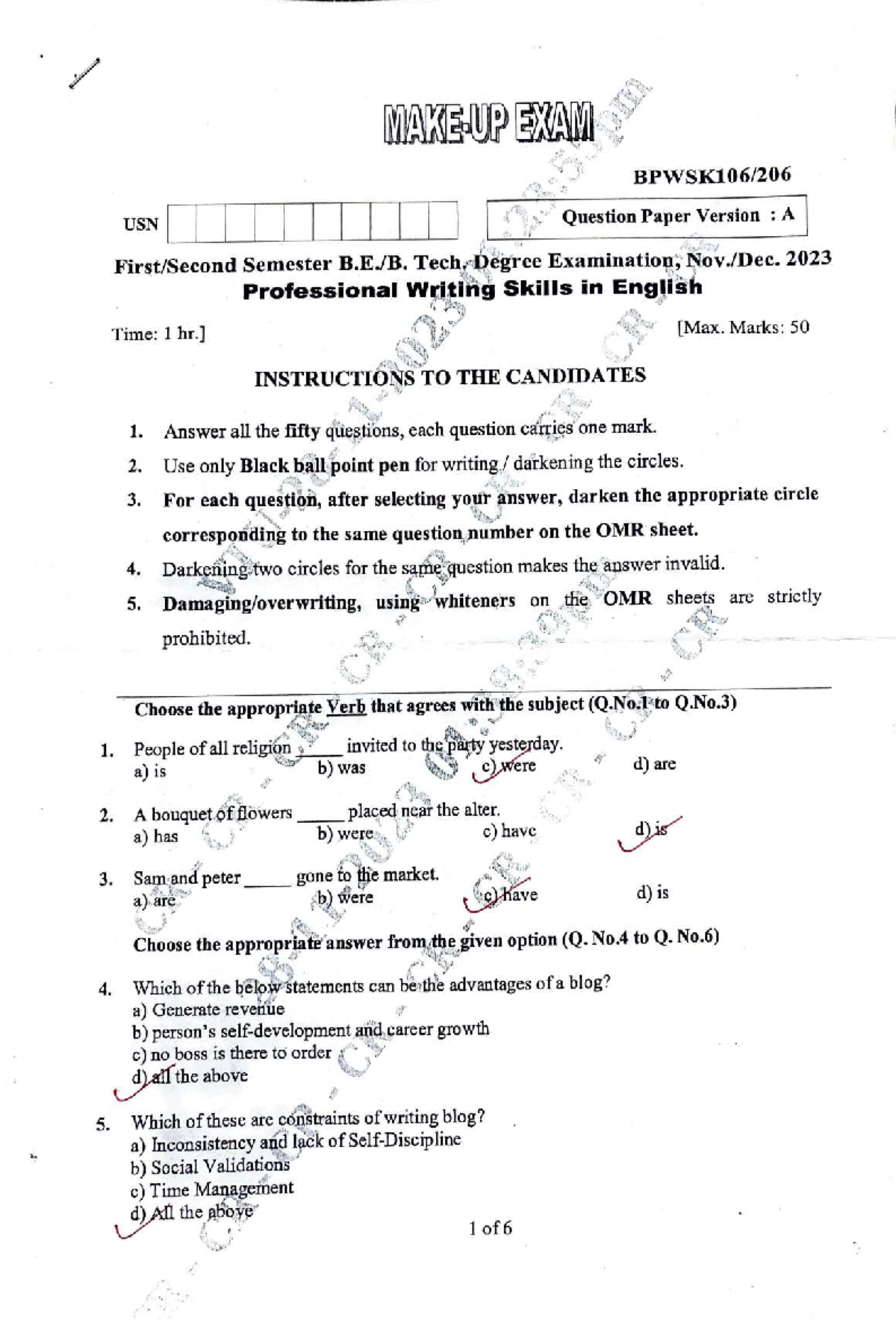 VTU English Makeup Exam Question Paper - 2023 - Studocu