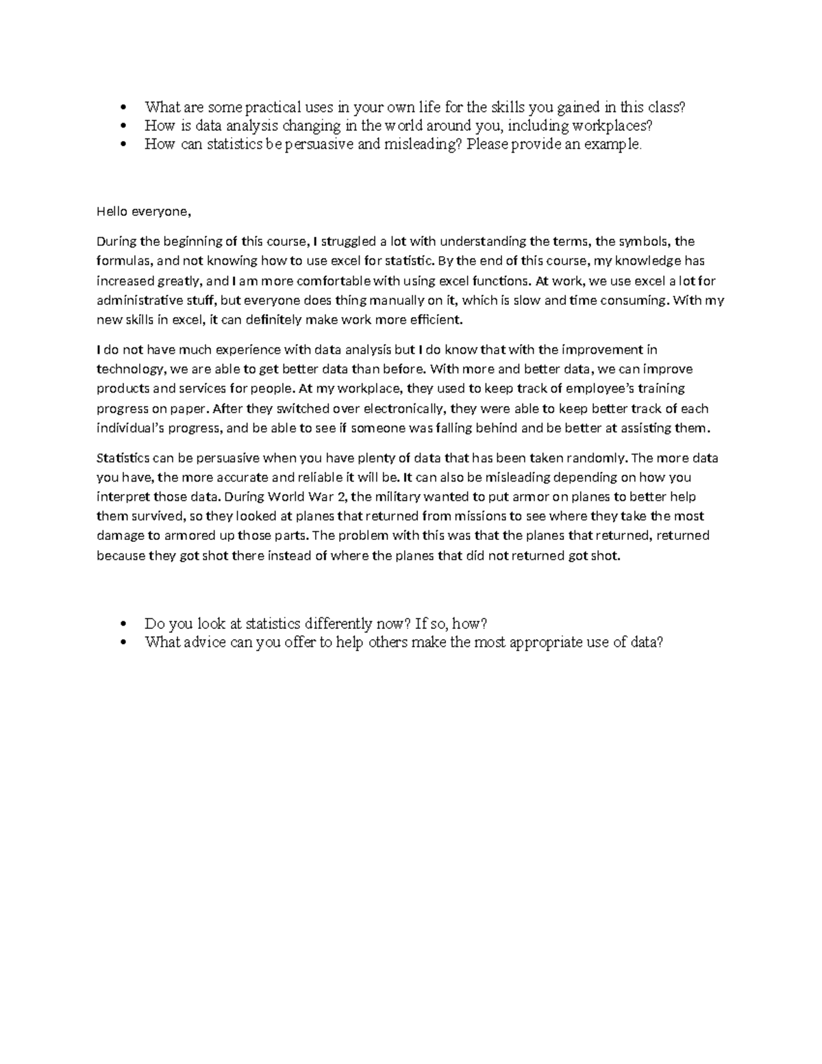 MAT 240 - Module 8 Discussion: Reflections on Data Skills and ...