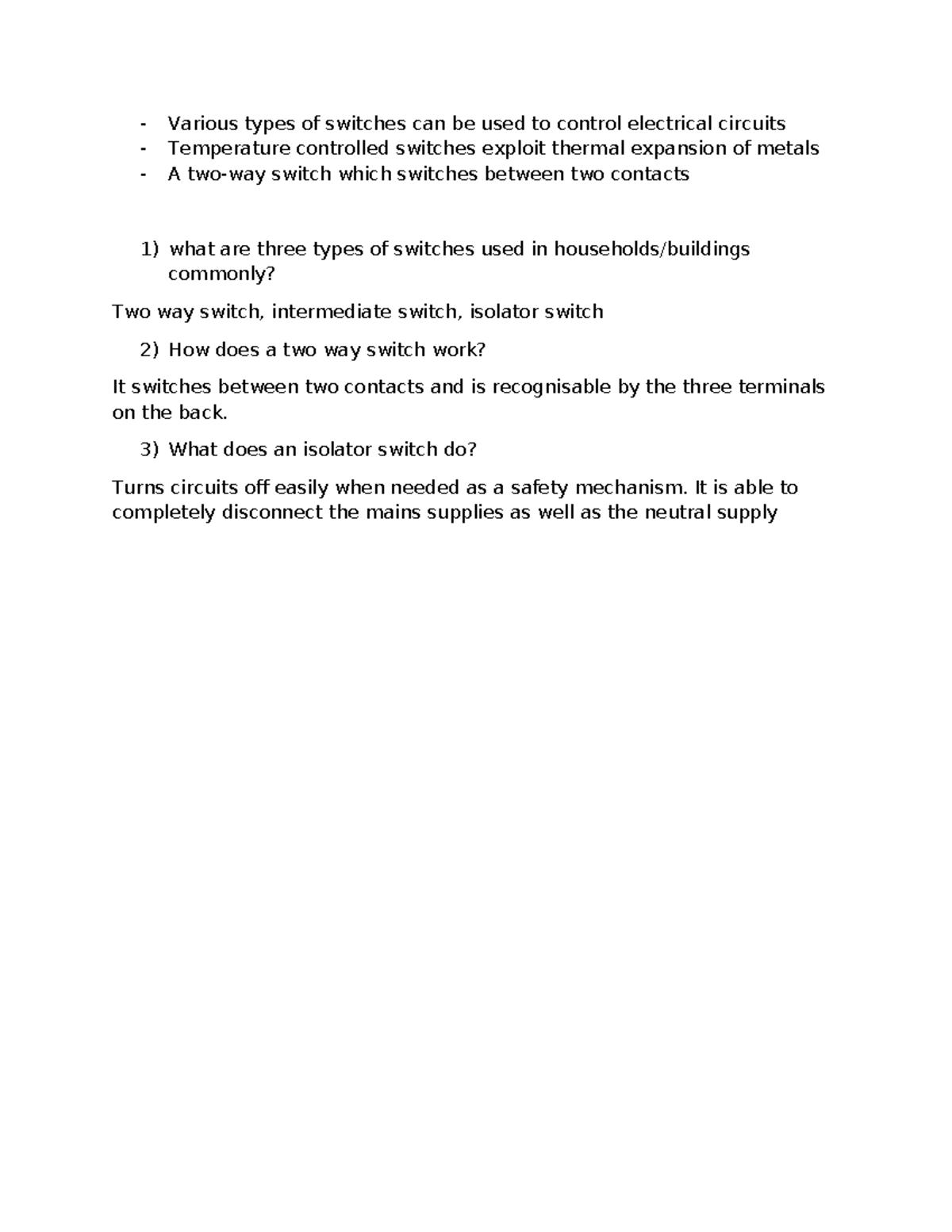 Physics switches homework - Various types of switches can be used to ...