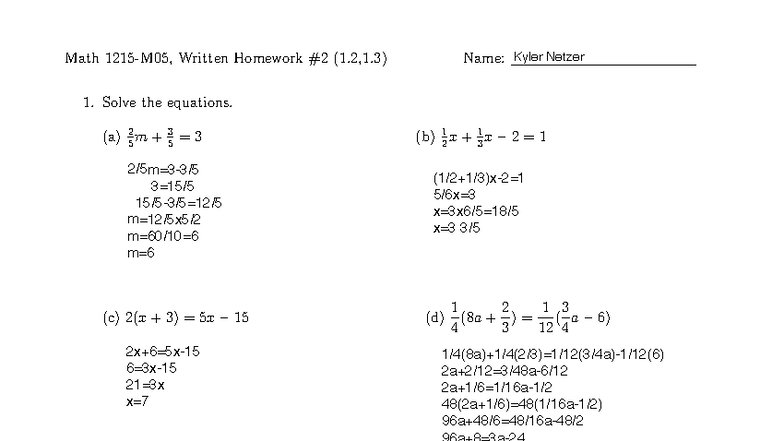 Math Written Homework (1.2, 1.3) - Assignment by Kyler Netzer - Studocu