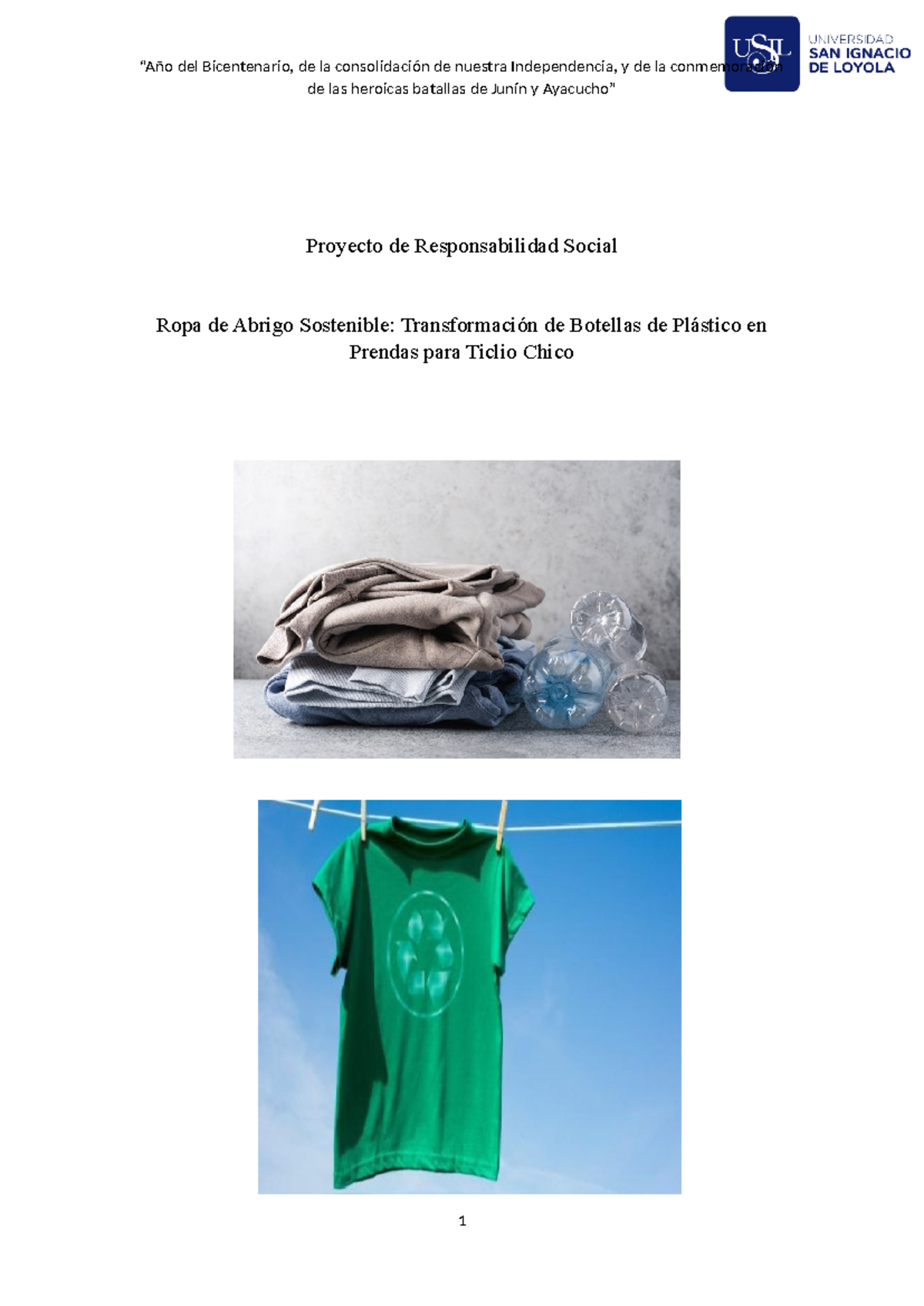 PROYECTO DE RESPONSABILIDAD SOCIAL: ROPA SOSTENIBLE EN TICLIO CHICO ...