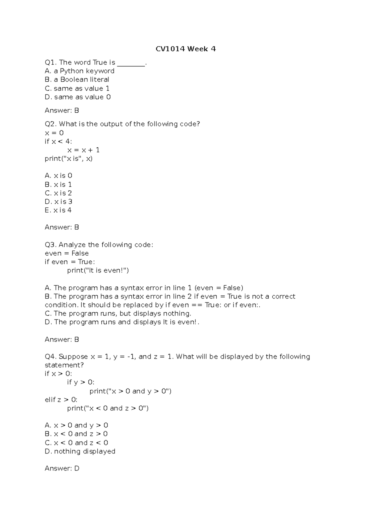 CV1014 Week 4 - Python Practical Exercises & Answers - Studocu