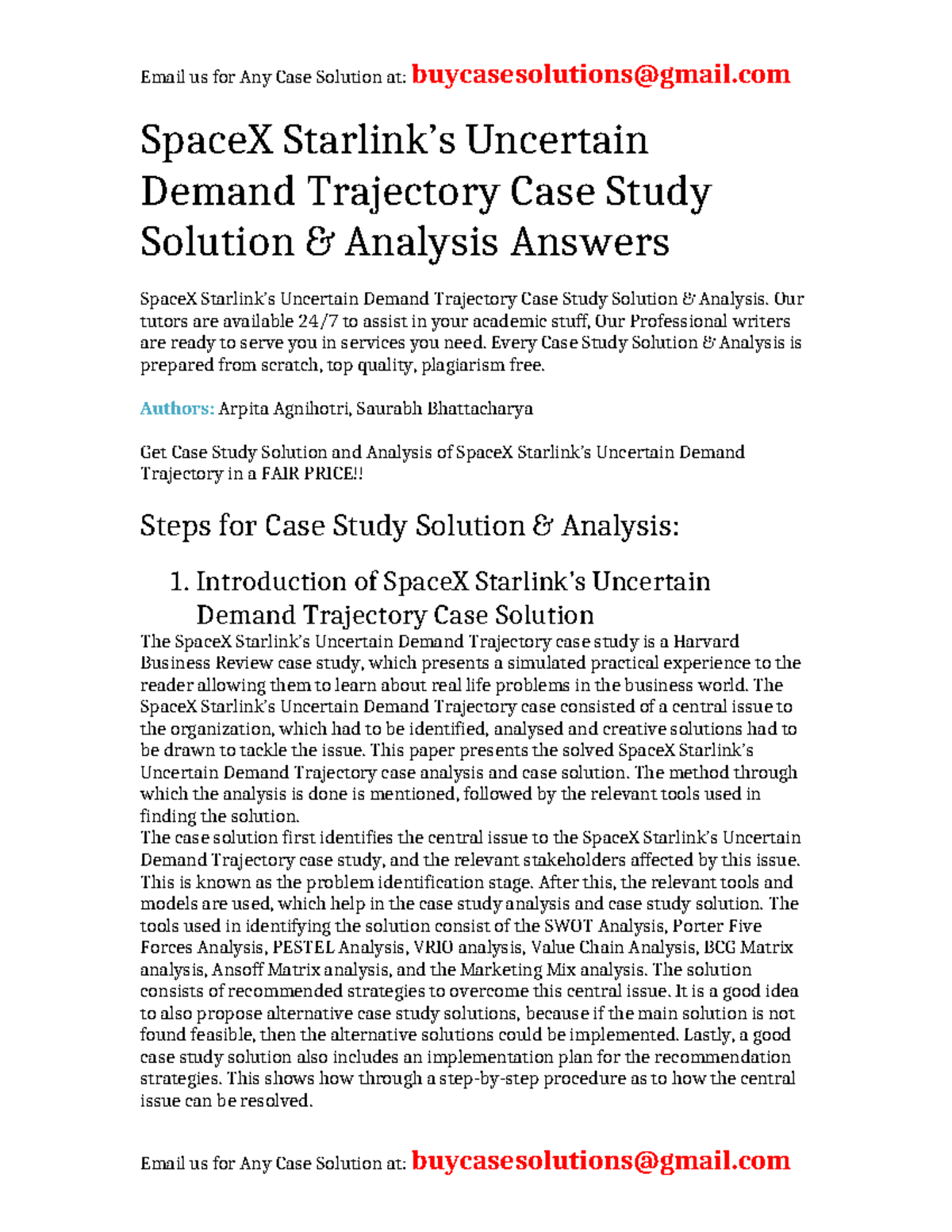 Case Study Analysis & Solutions for SpaceX Starlink's Demand (BUS 101 ...