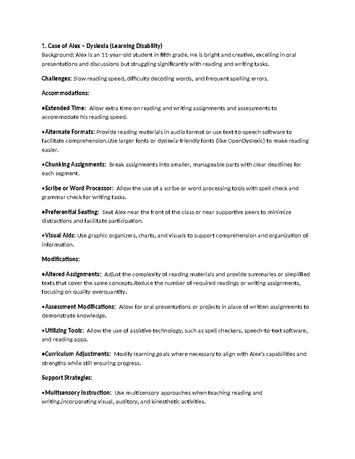 Case Study: Supporting Diverse Learners with Disabilities (EDU123 ...