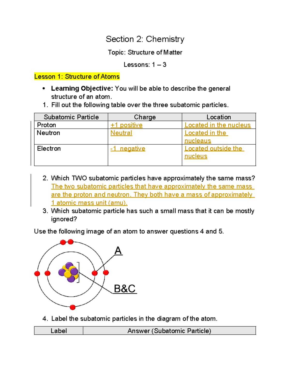 Chemistry 101: Structure of Matter - Lessons 1 to 3 Overview - Studocu
