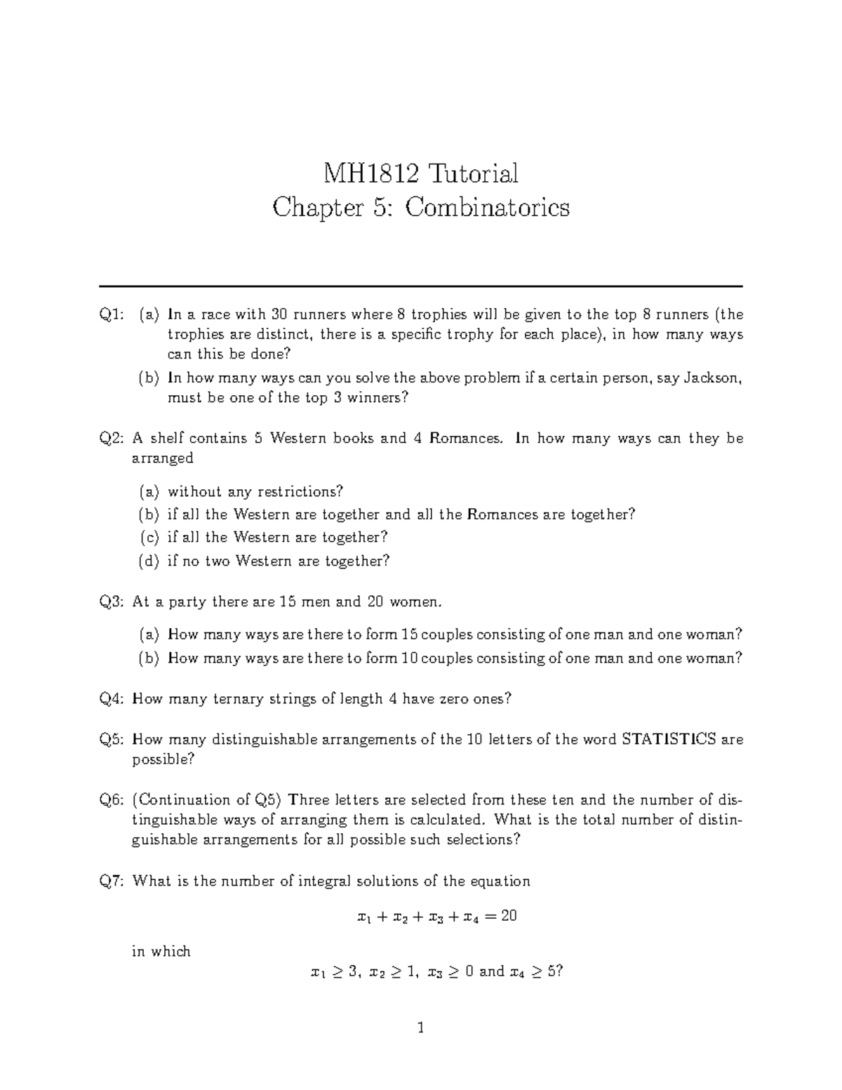 Mh1812 Tutorial Chapter 5 Combinatorics Homework Questions Studocu