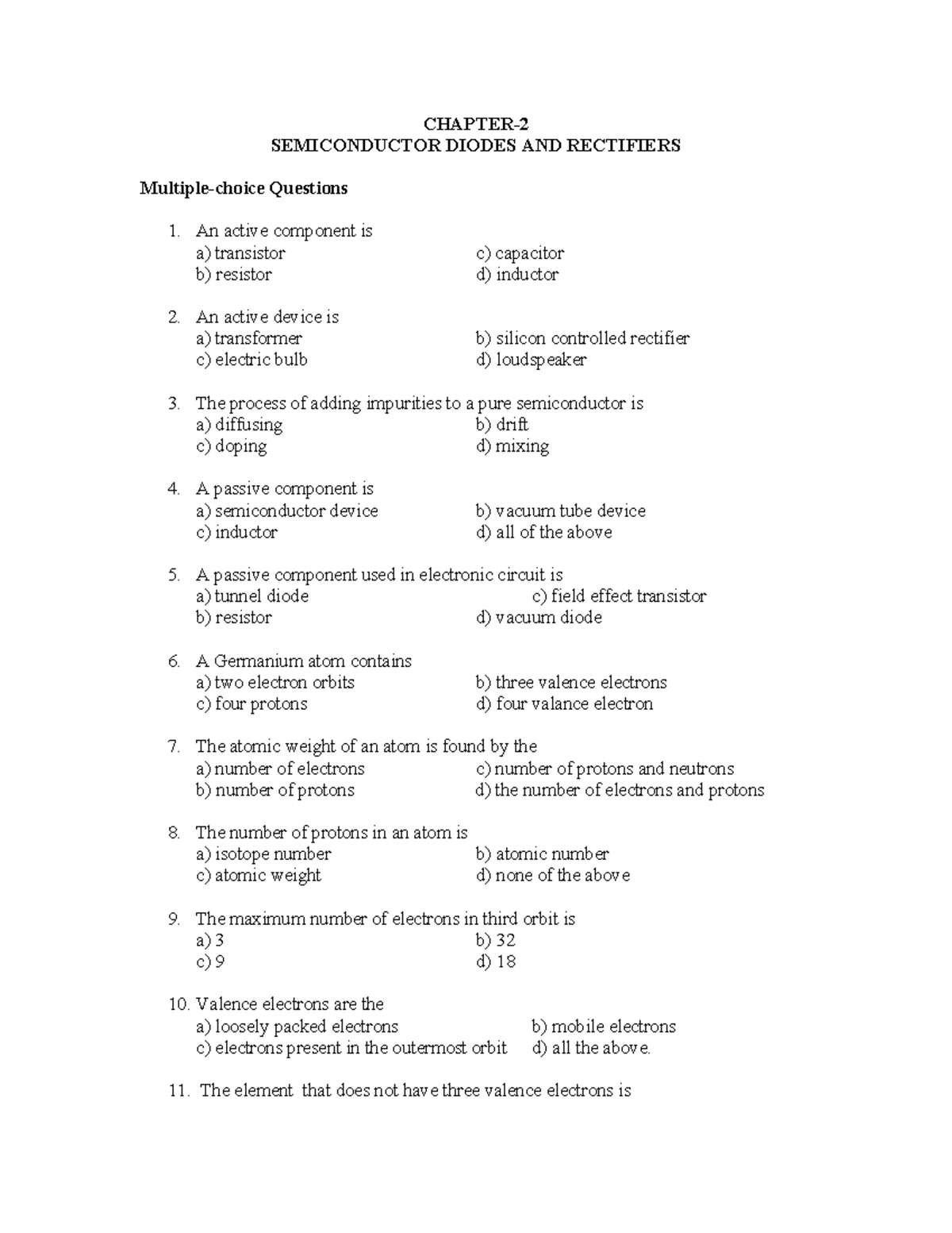 Chapter 2 - nil - CHAPTER- SEMICONDUCTOR DIODES AND RECTIFIERS Multiple ...