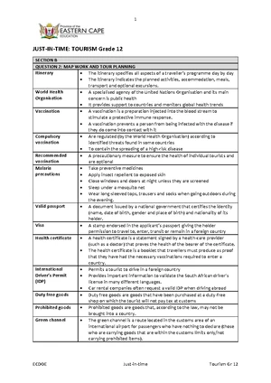 Grade 12 Tourism Notes - QUESTION 2: MAPWORK AND TOUR PLANNING Tour ...