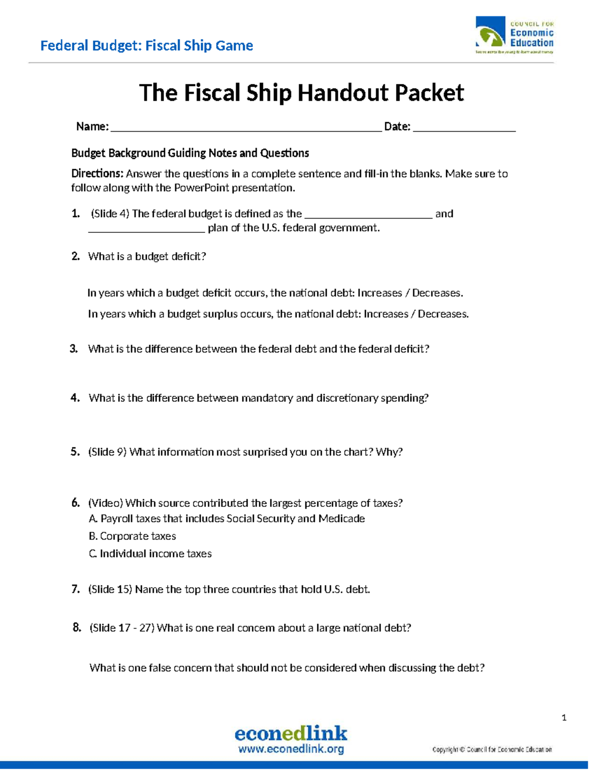 Federal Budget: Understanding the Fiscal Ship Game Dynamics - Studocu