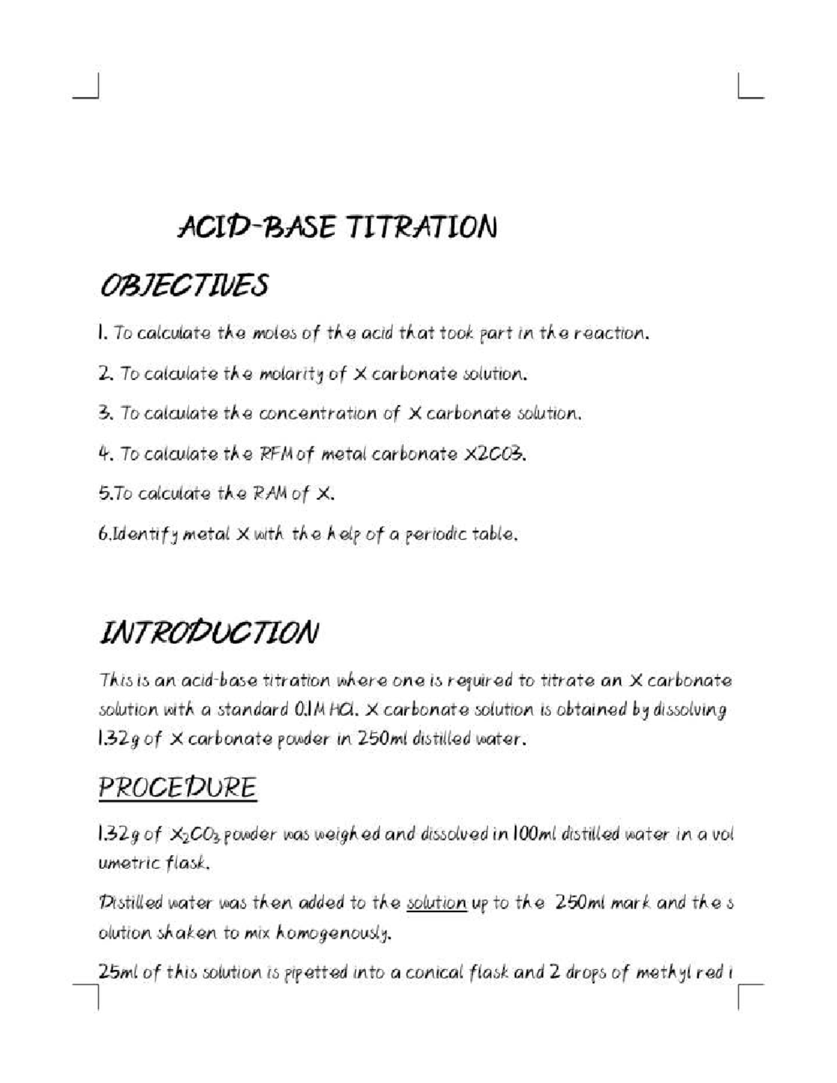 Titration Report: Identifying Metal Carbonate X (Course Code: 3) - Studocu