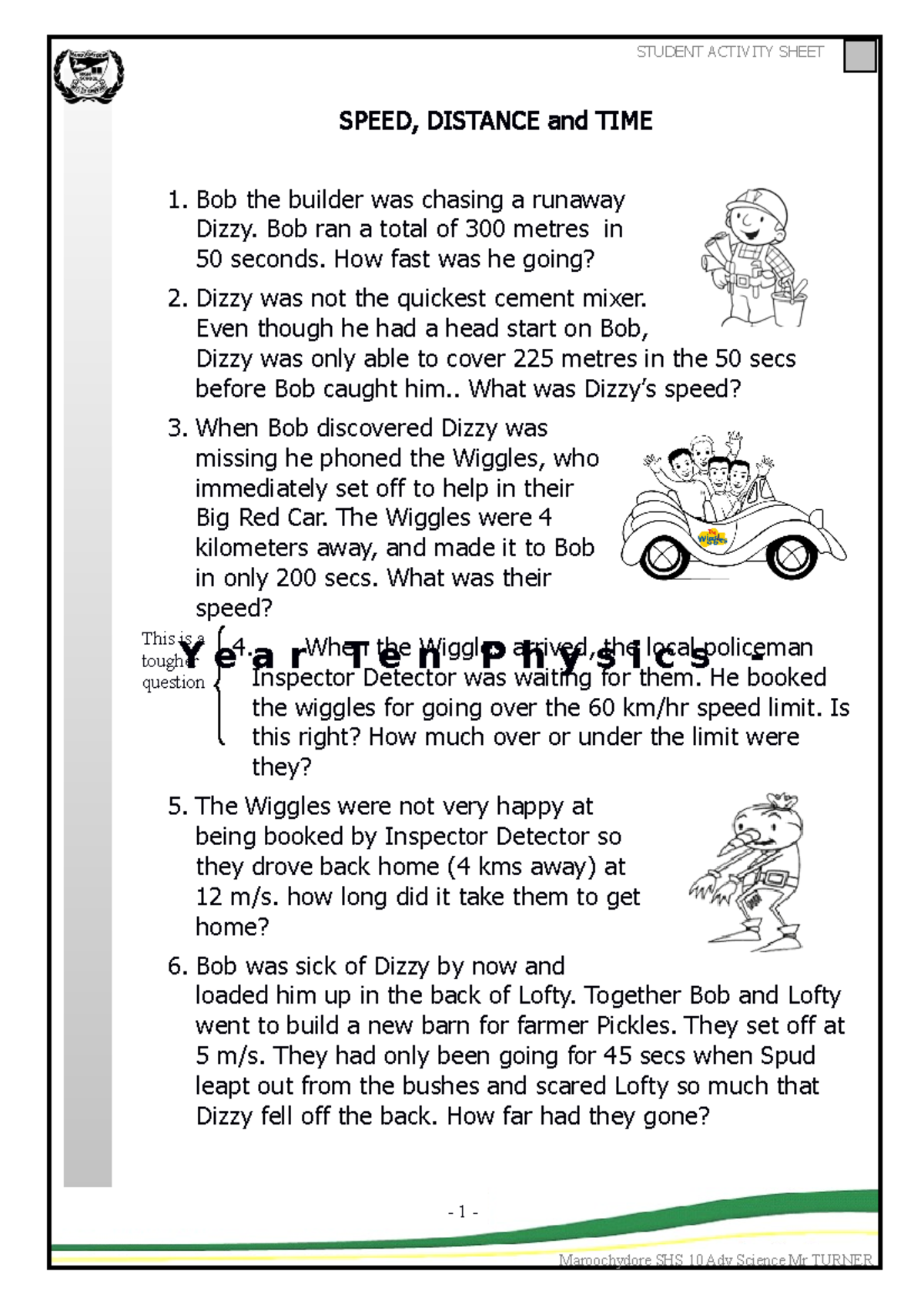Year 10 Physics Motion: Speed, Distance & Time Questions Sheet - Studocu