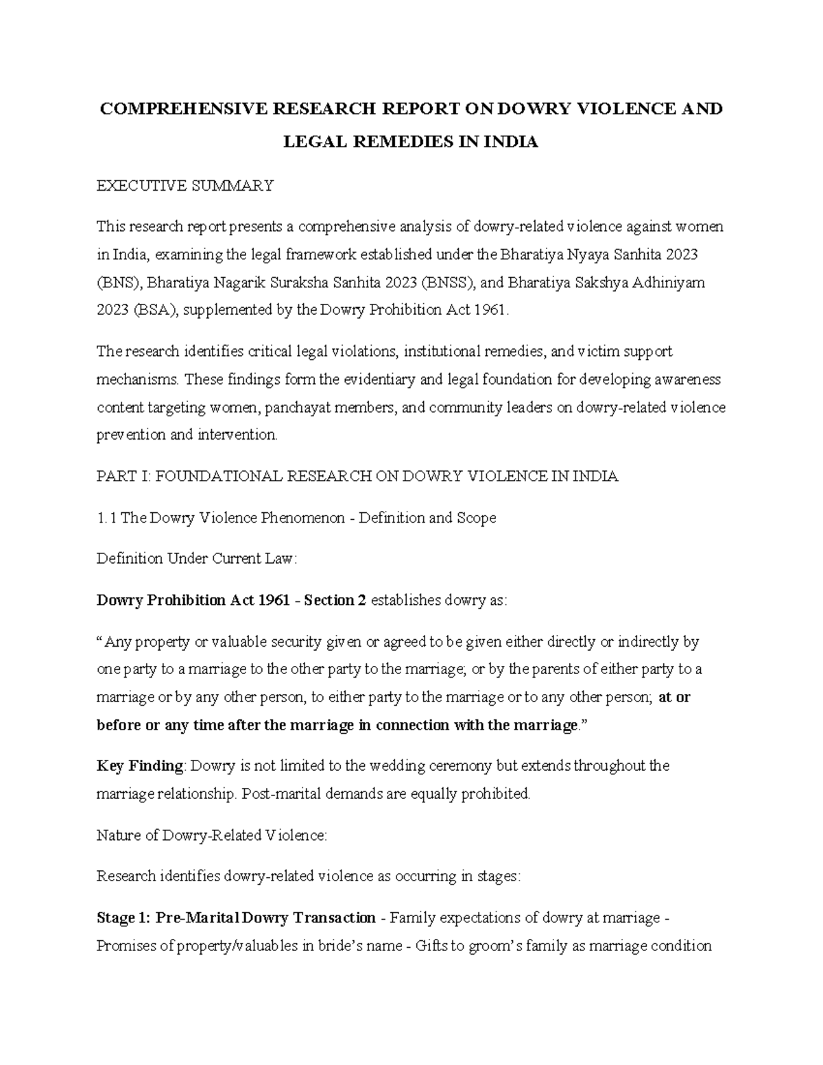 Foundational Research Report on Dowry Violence & Legal Remedies in ...