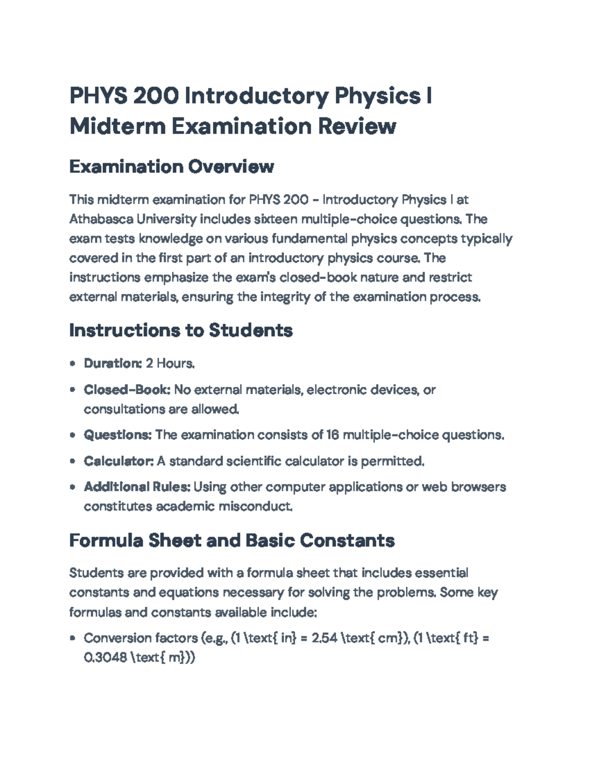 PHYS 200 Midterm Exam Review: Key Topics and Sample Questions - PHYS ...