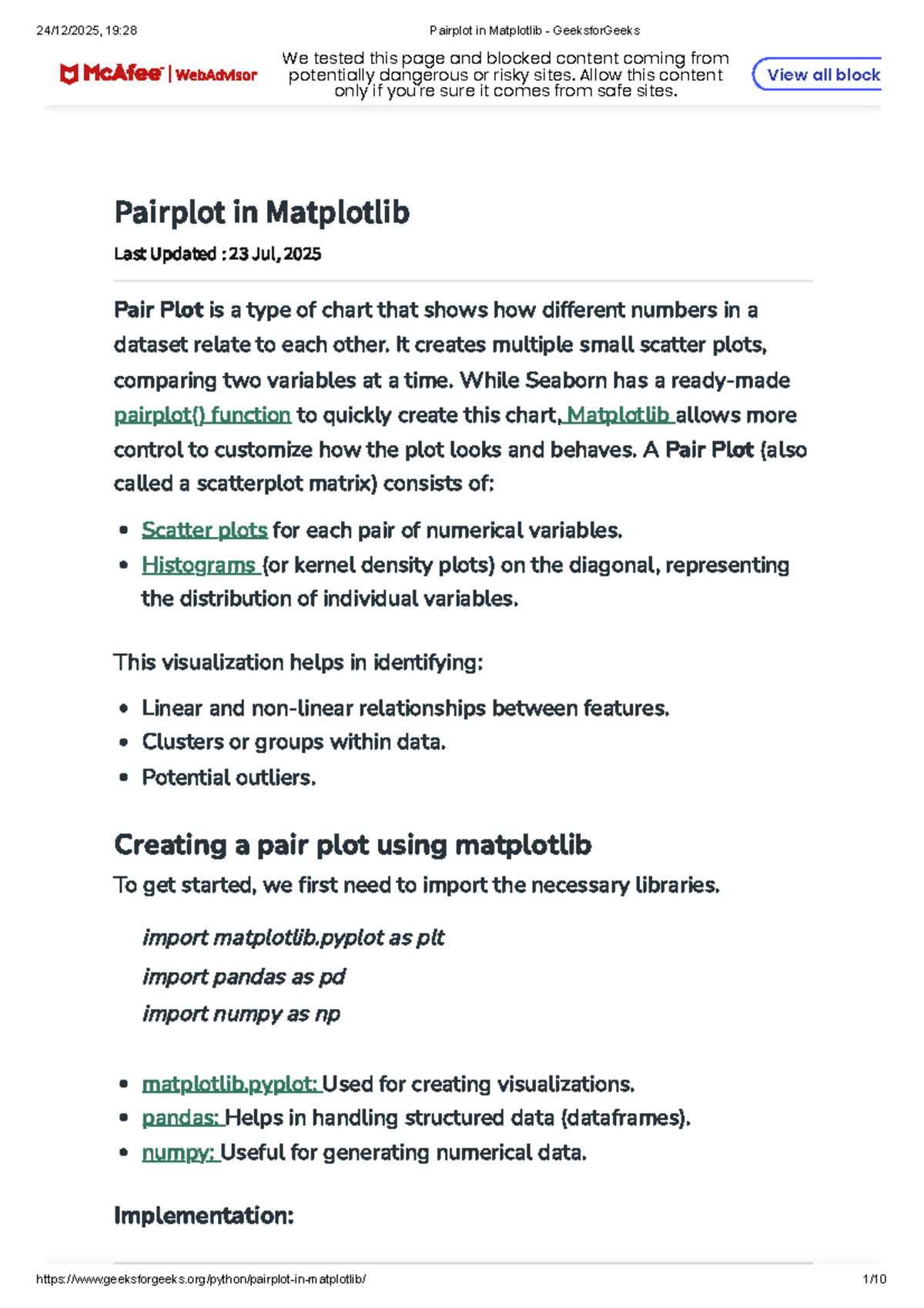 19:28 Pairplot in Matplotlib - GeeksforGeeks Guide - Studocu