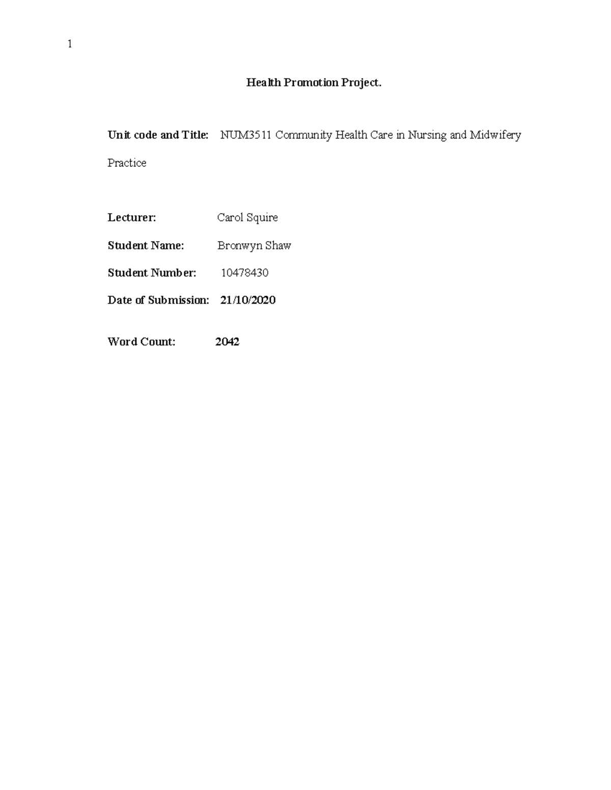 Community-assessment-3 - Health Promotion Project. Unit code and Title ...