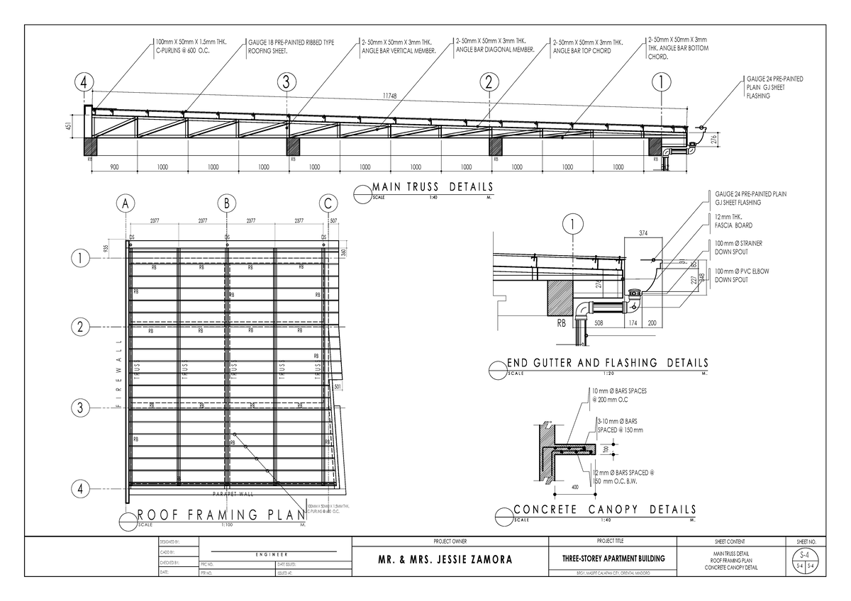 S4 - Main Truss & Roof Framing Details for Three-Storey Apartment - Studocu
