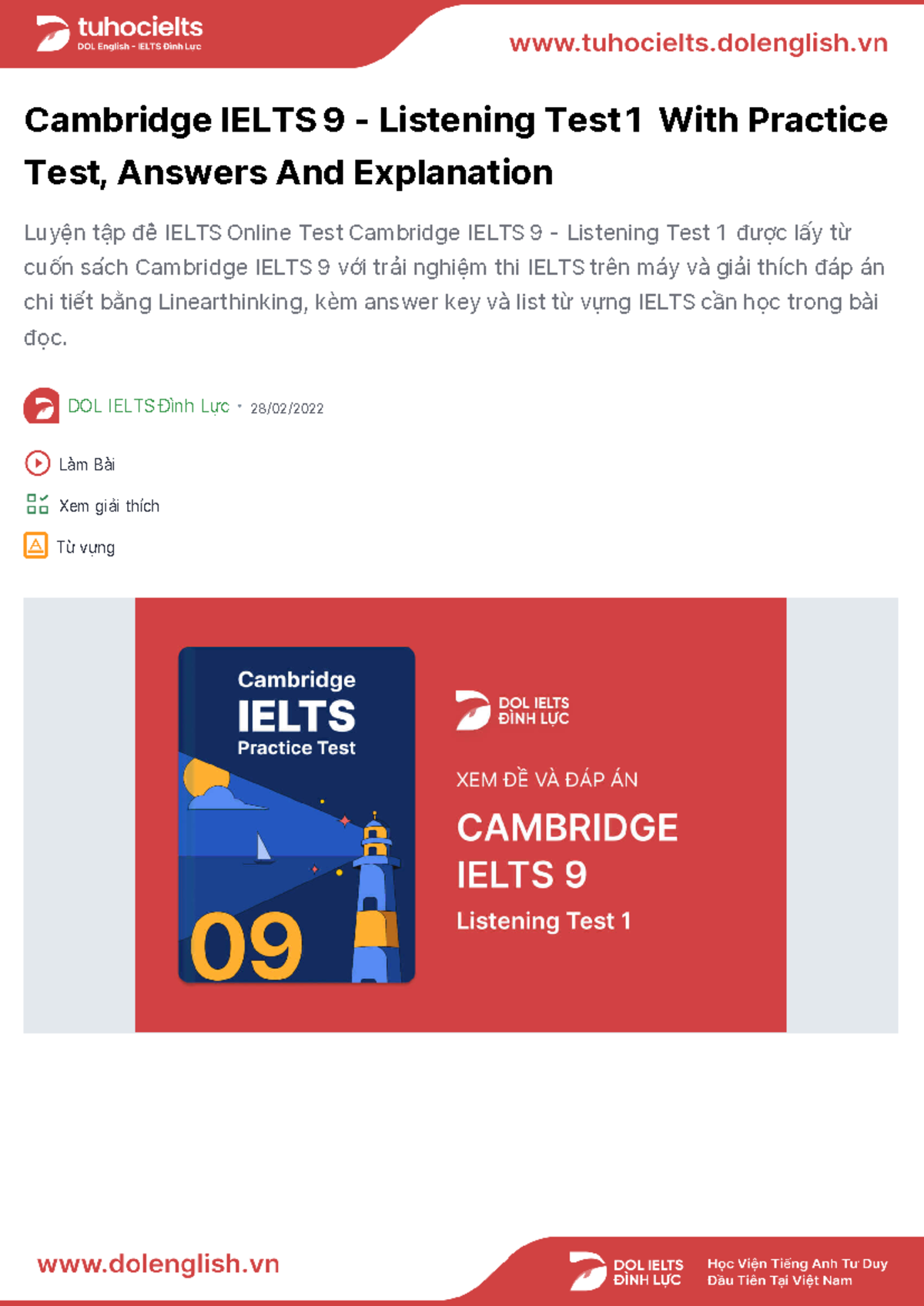 Cambridge Ielts 9 Listening Test 1 With Practice Answers Studocu