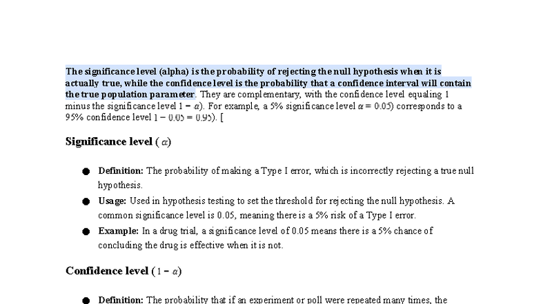 Significance and Confidence Levels Explained (Stats 101) - Studocu
