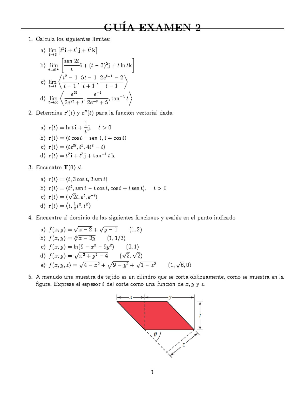 GEX2 - Guía de Ejercicios para el Examen 2 de Cálculo - Studocu