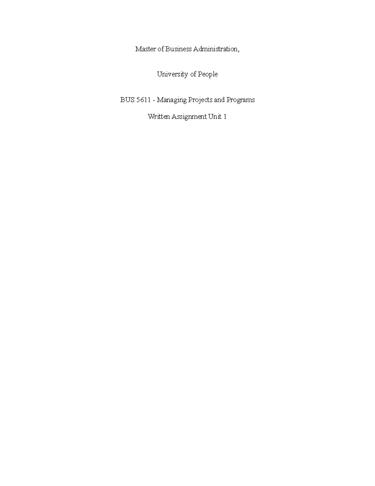 BUS 5611 - Written Assignment: Proposal for Project Management Dept. - Studocu