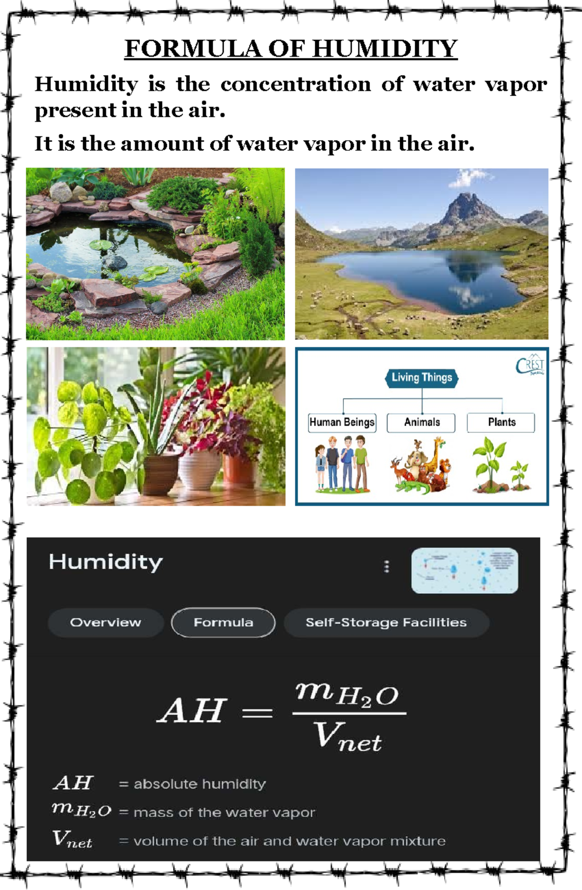 Formula OF Humidity - FORMULA OF HUMIDITY Humidity is the concentration ...