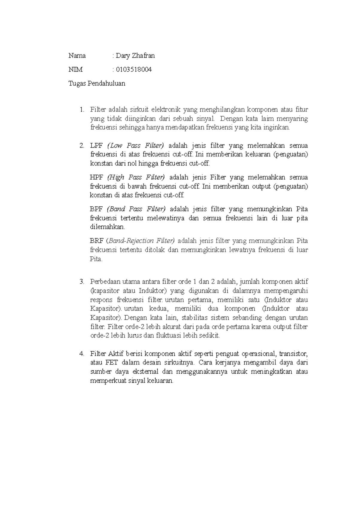 Tugas Pendahuluan: Analisis LPF & HPF dalam Teori Filter Elektronik ...