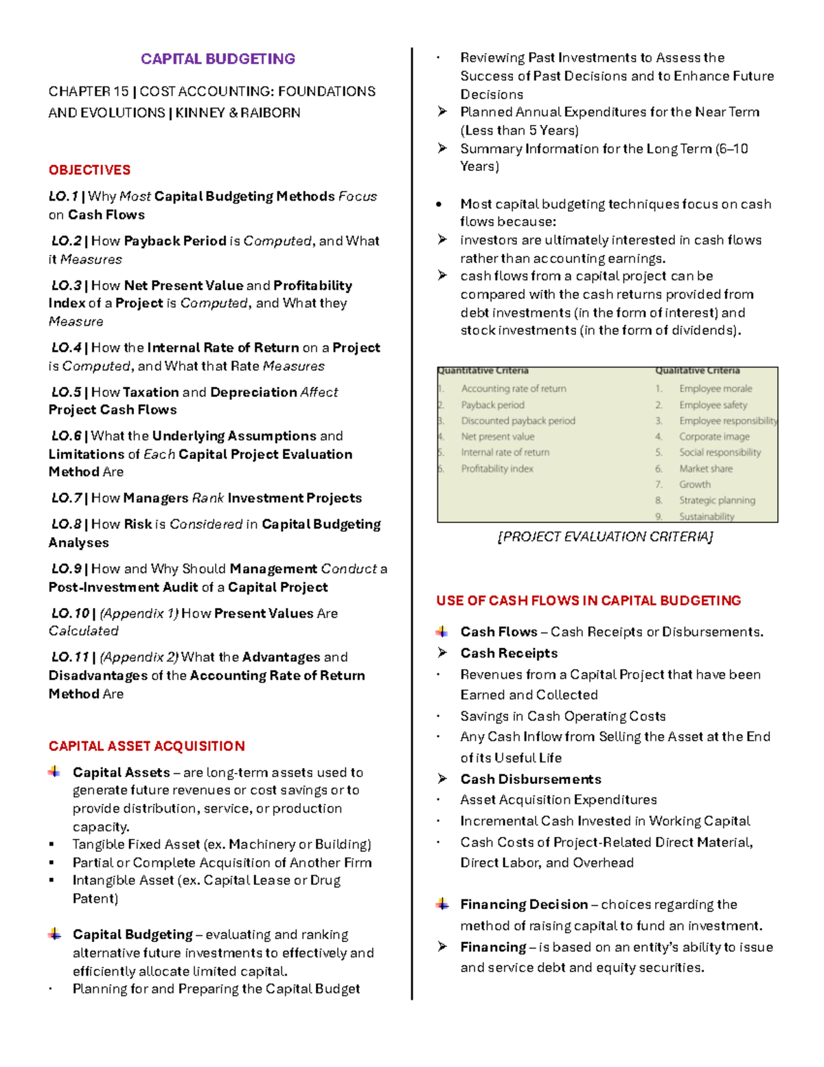 C15 Capital Budgeting: Key Concepts from Kinney & Raiborn - Studocu