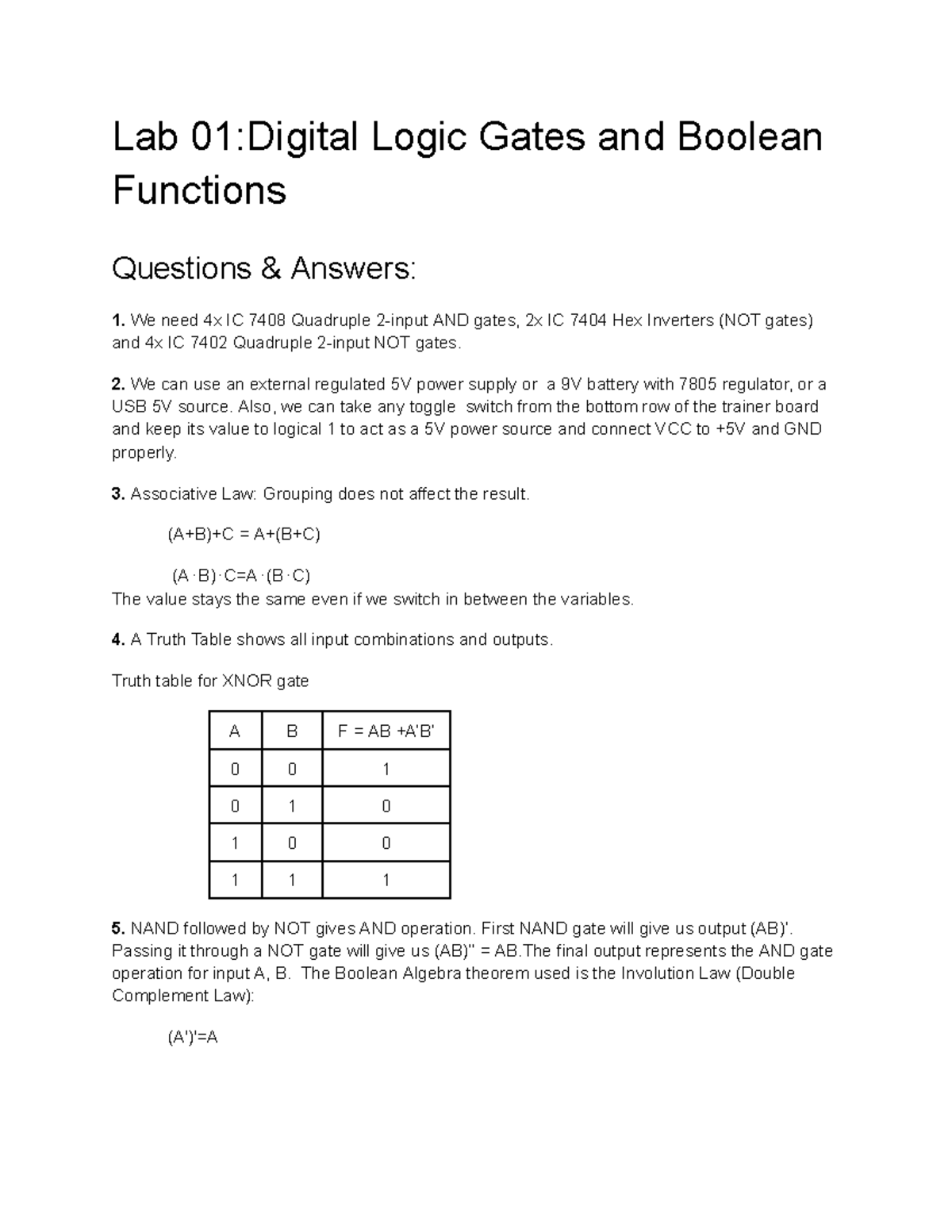 Lab 01: CSE 231L Digital Logic Gates & Boolean Functions Guide - Studocu